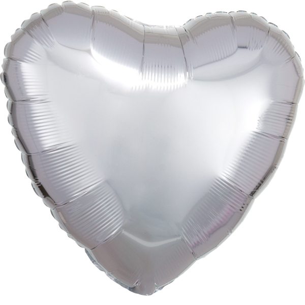 Standard Metallic Silver Heart Foil Balloon C16 Packaged 43 cm ...